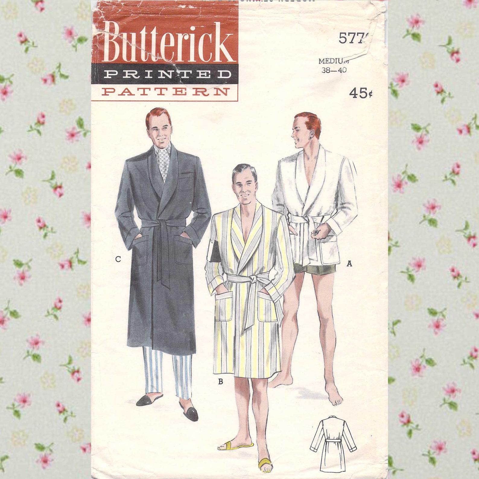 Butterick 5770 Men's Lounging Or-beach Robe Size Medium 38 - 40 1950s ...