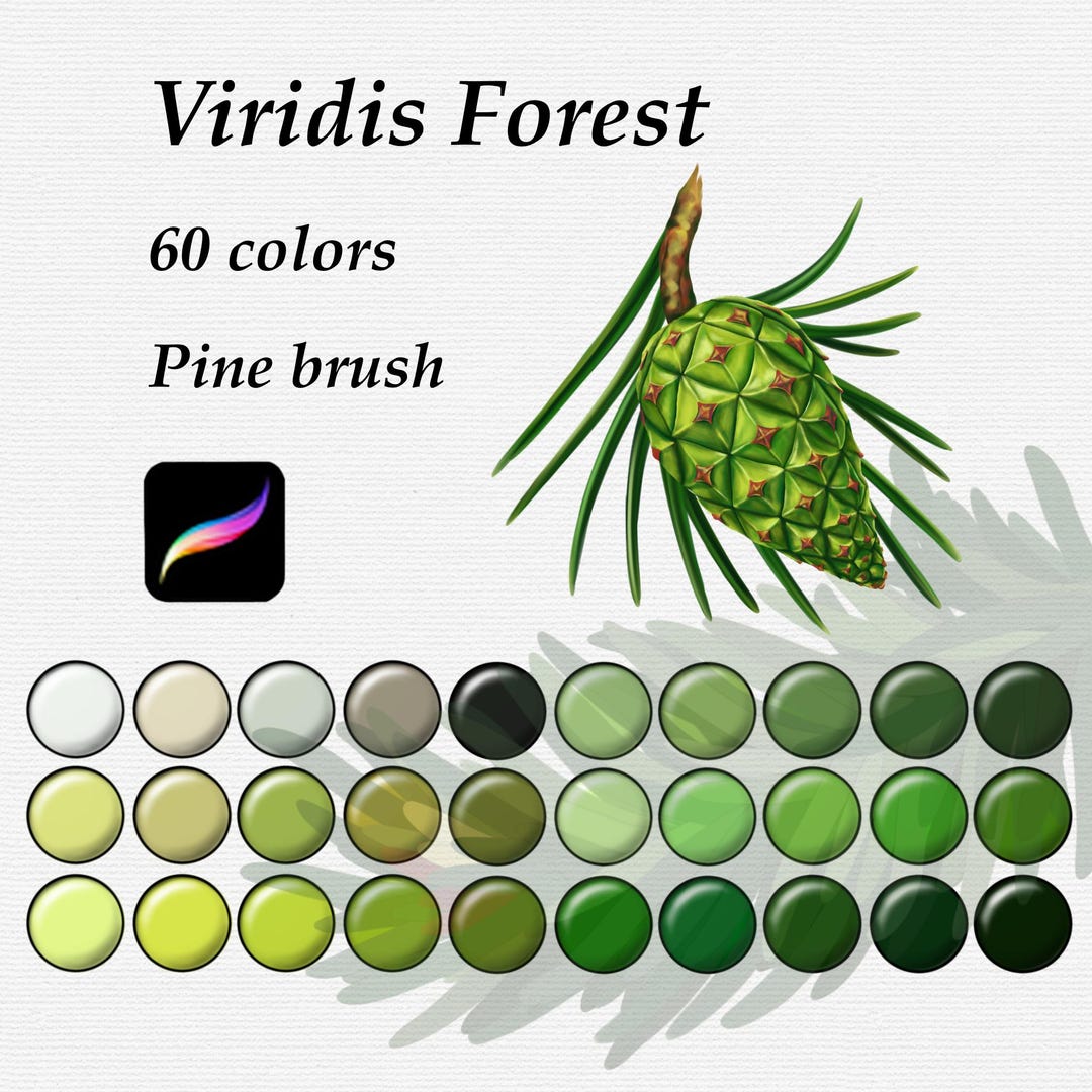 Procreate Color Palette | Green & Golden Colors | 60 Swatches + Bonus ...