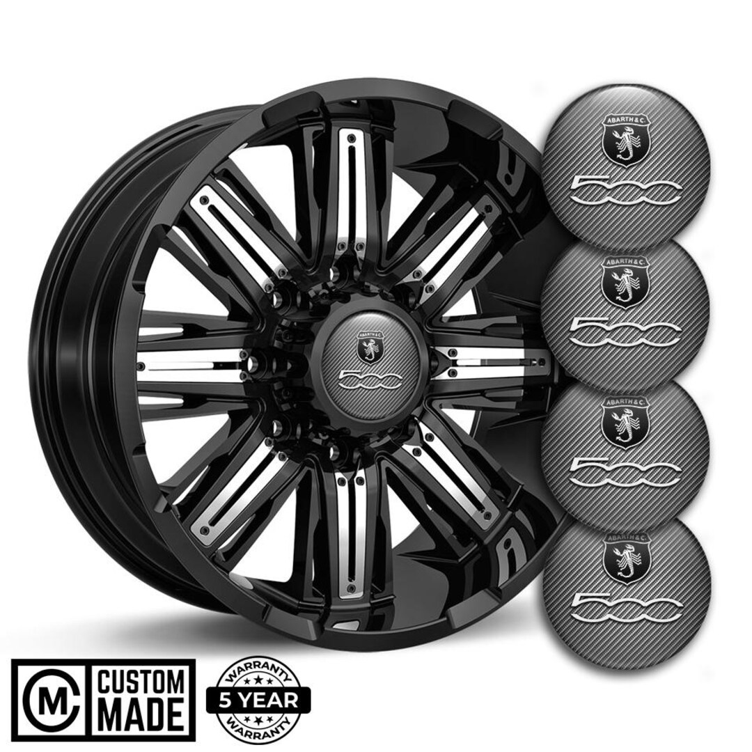 Fiat Abarth 500 Wheel Center Caps Sticker 3D Custom Domed Rim Center ...