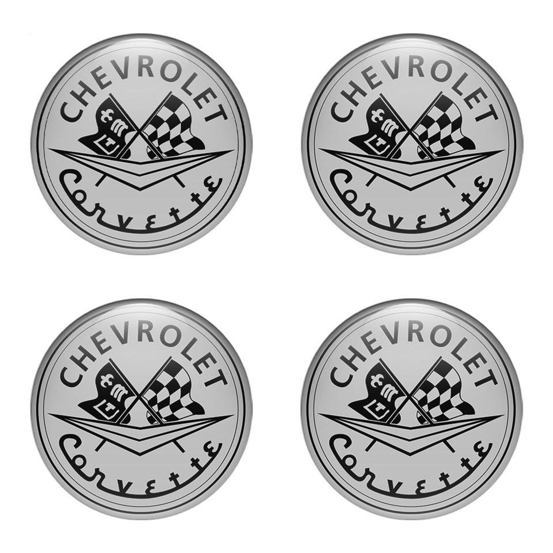 2,64'' Chevrolet Wheel Center Caps Sticker 3D Silver Logo Custom Domed ...