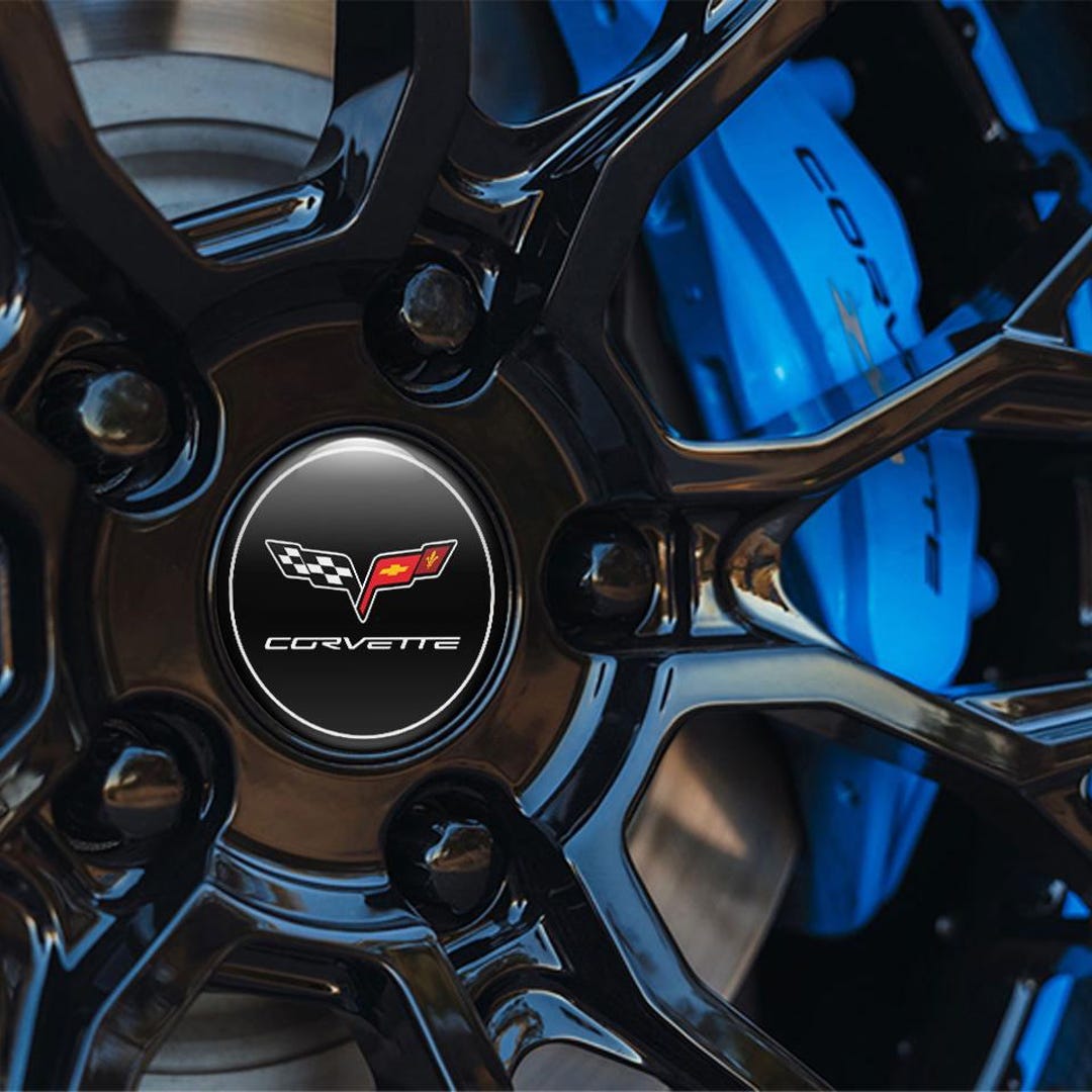 Chevrolet Corvette Wheel Center Caps Sticker 3D Black Custom Domed Auto ...