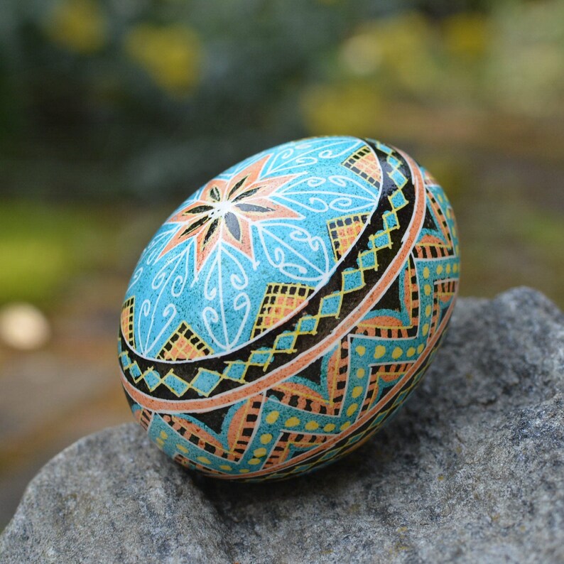 Blue pysanka egg hand painted decorative ornament Ukrainian | Etsy