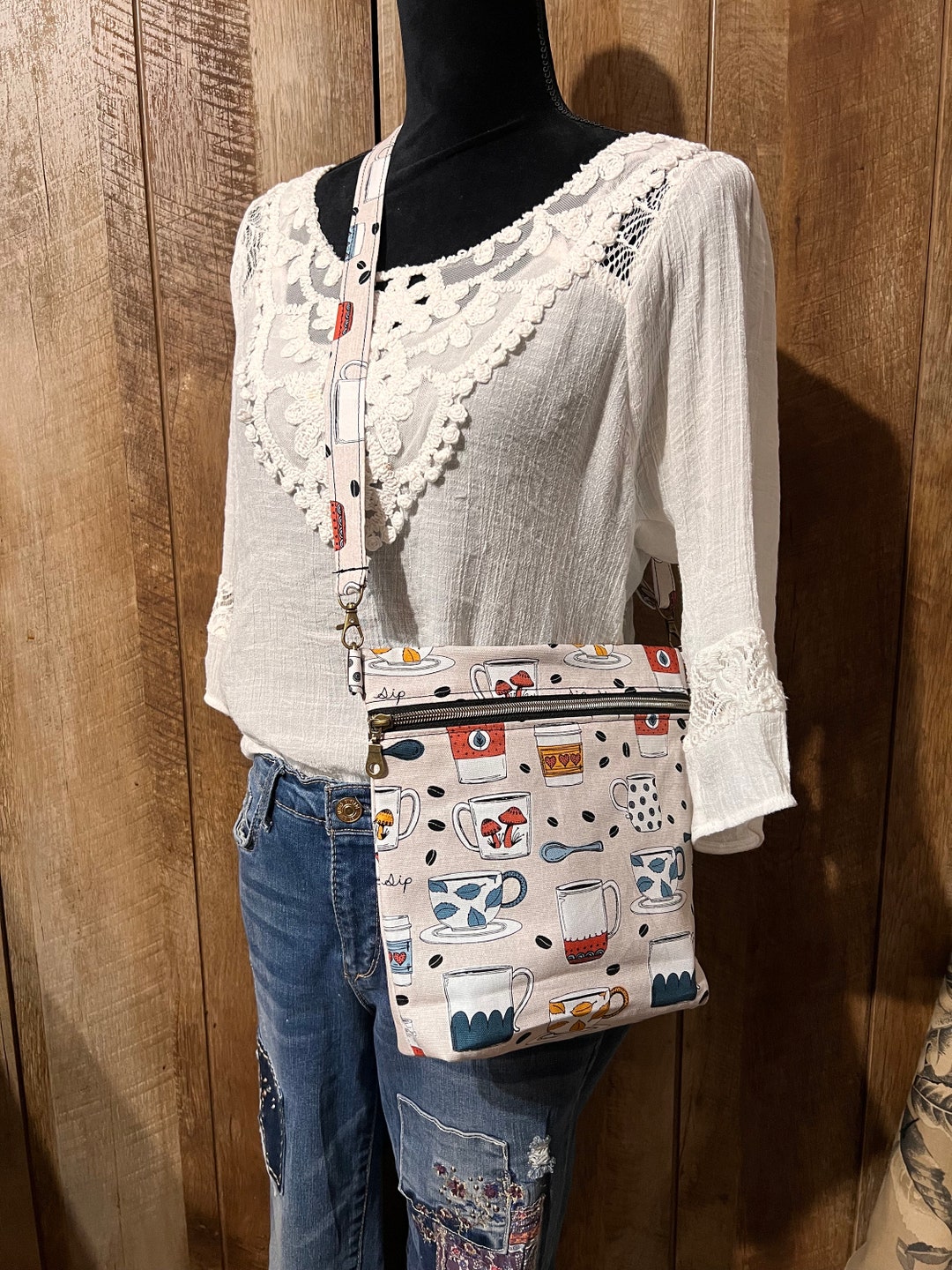 Coffee Purse for Women, Canvas Crossbody Bag for Fall, Handmade Sling ...