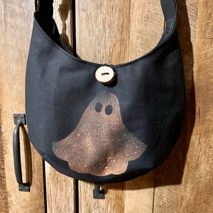 Ghost Crossbody Bag, Black Canvas Hobo Bag, Ghost Purse With Adjustable ...