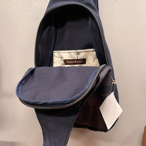 Floral Sling Backpack for Her, Navy Blue Canvas Shoulder Bag, Handmade ...