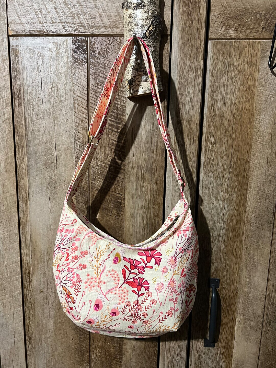 Fuchsia Handbag, Canvas Purse, Pink Floral Crossbody Bag With Zipper ...