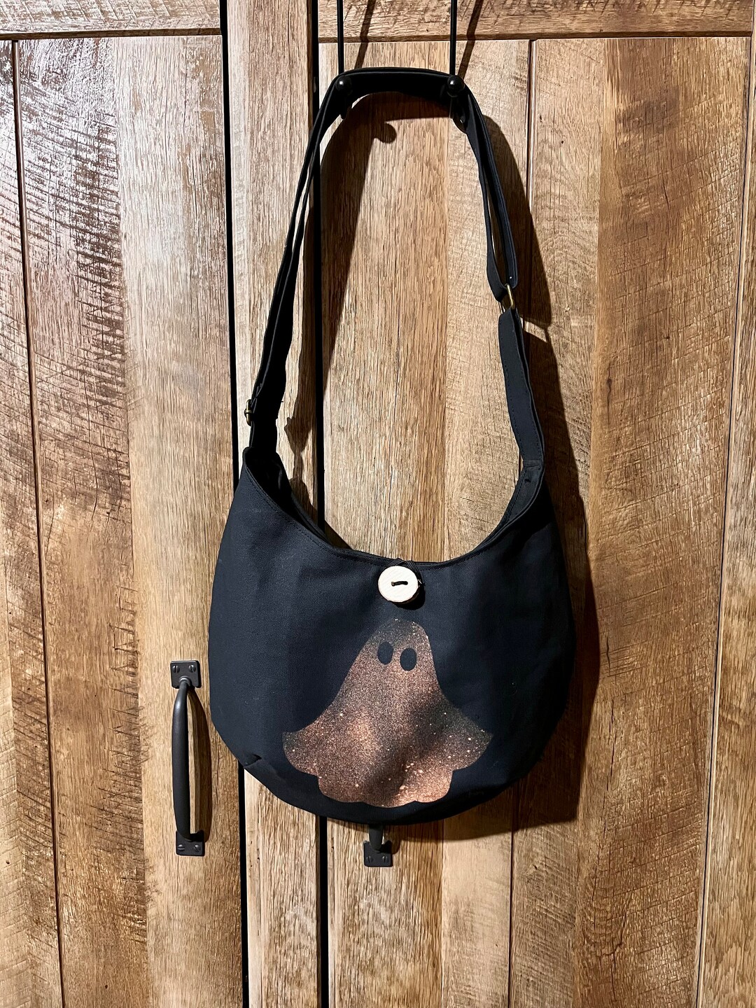 Ghost Crossbody Bag, Black Canvas Hobo Bag, Ghost Purse With Adjustable ...