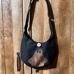 Ghost Crossbody Bag, Black Canvas Hobo Bag, Ghost Purse With Adjustable ...