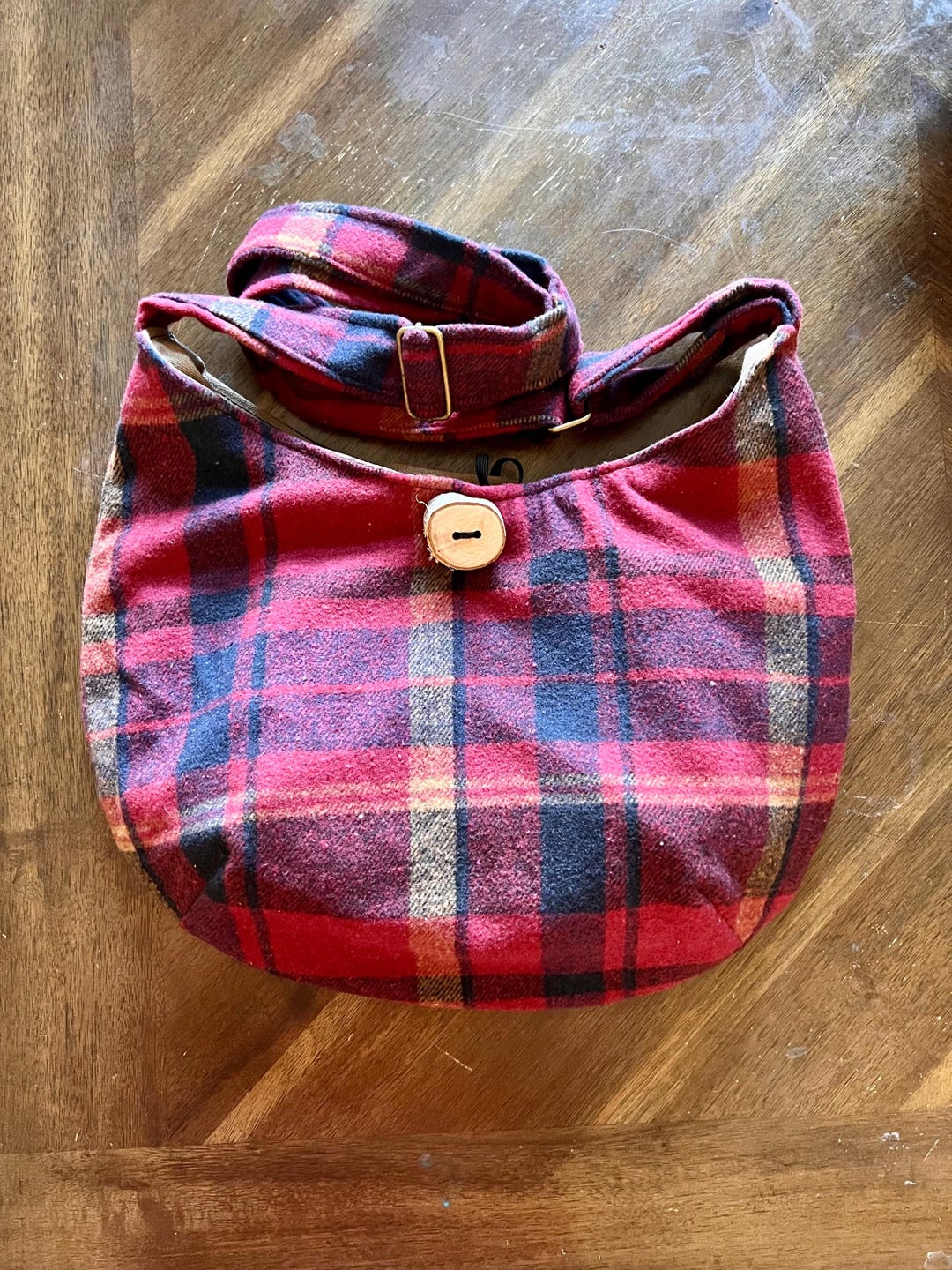 Plaid Crossbody Bag, Boho Purse With Adjustable Strap, Burgundy Flannel ...