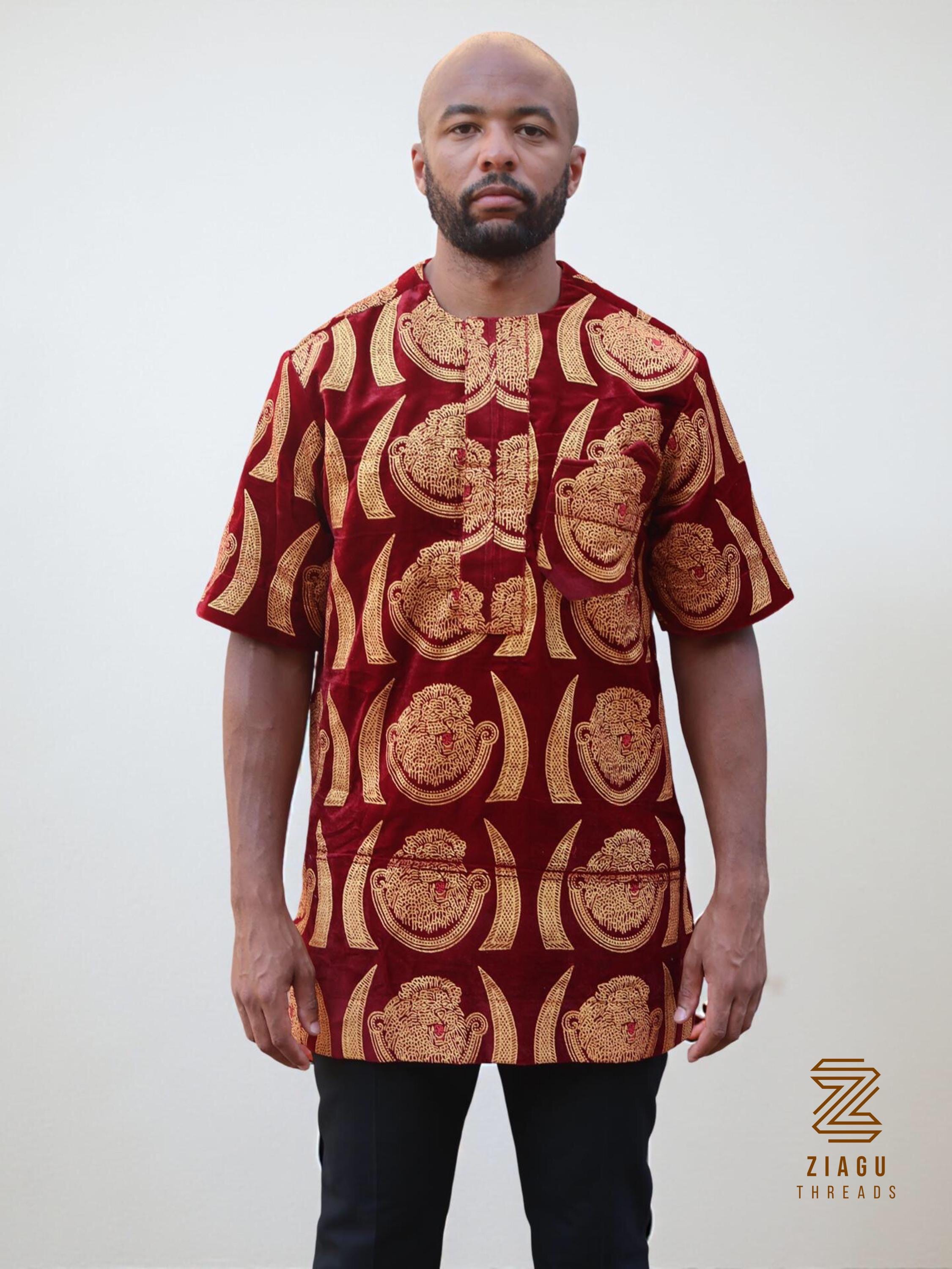 Wine Red Isi Agu Lion Micro-velvet Shirt, West African Menswear - Etsy