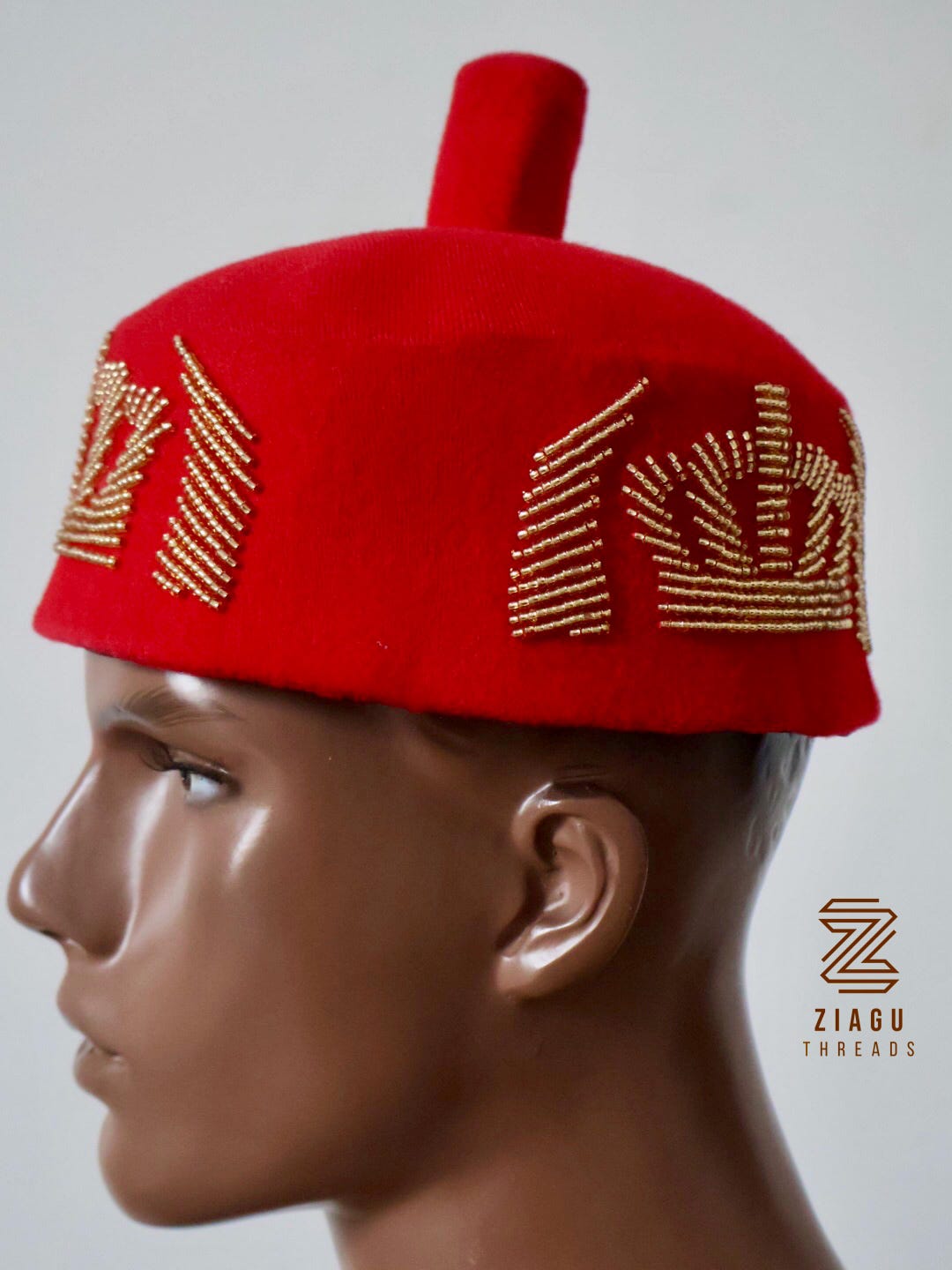 Igbo Red Velvet Chieftaincy Cap, Gold Beadwork Nigerian Hat - Etsy