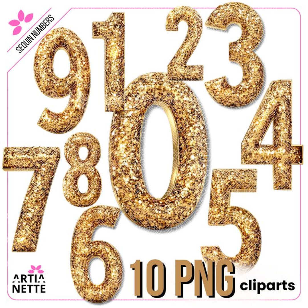 Golden Sequin Numbers - 10 PNG Cliparts - Glitter Numbers for Projects ...
