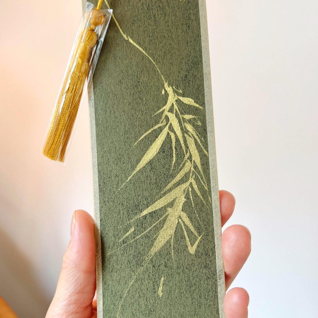 Hand-painted Watercolor Bamboo Bookmark, Golden Tassel, Asian Art - Etsy