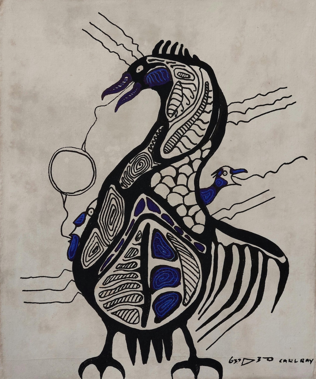 Carl Ray Signed Indigenous Outsider Oil Painting on Canvas - Canadian ...