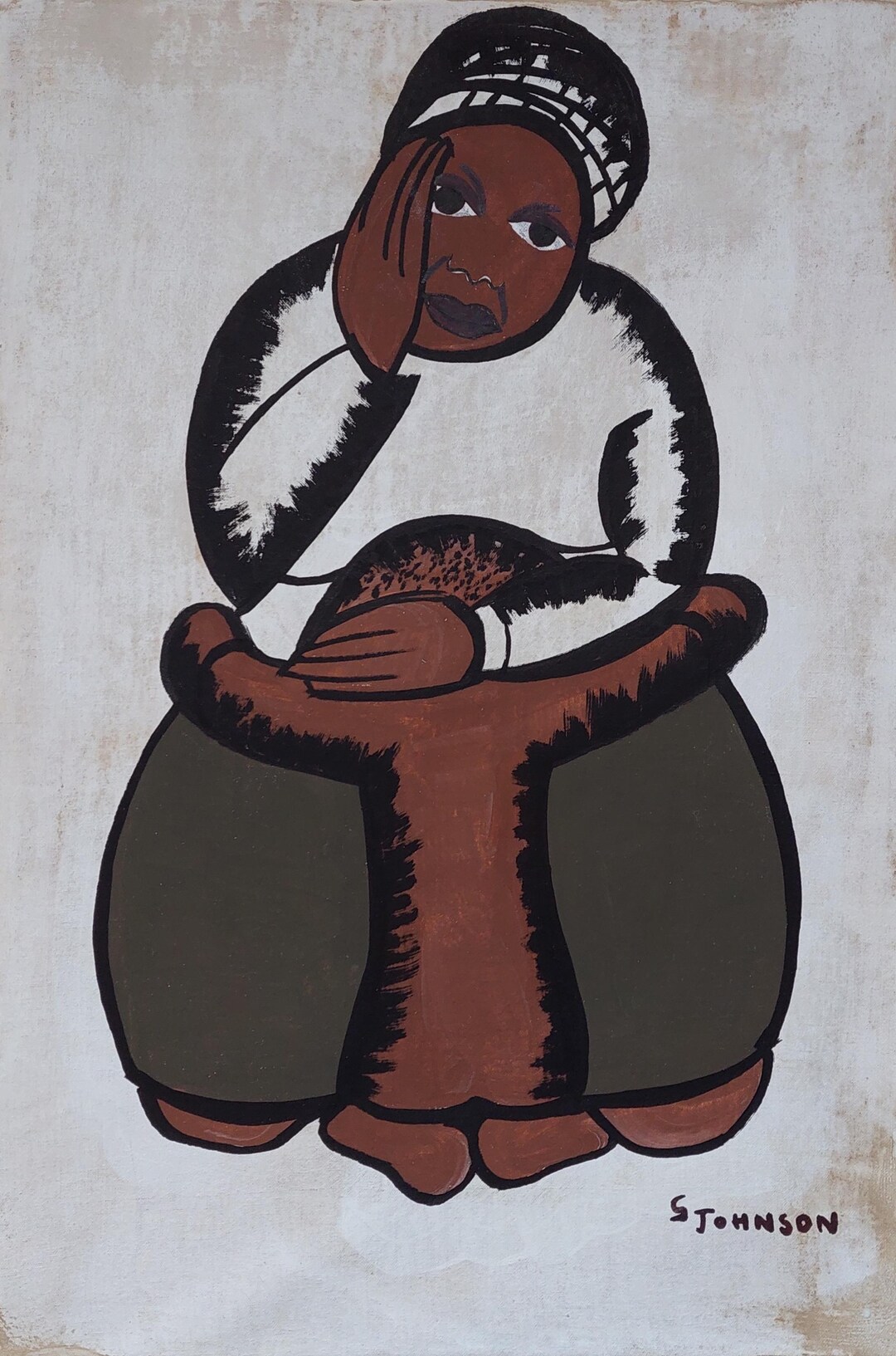 Sargent Claude Johnson Signed Folk Art Painting on Canvas - African ...