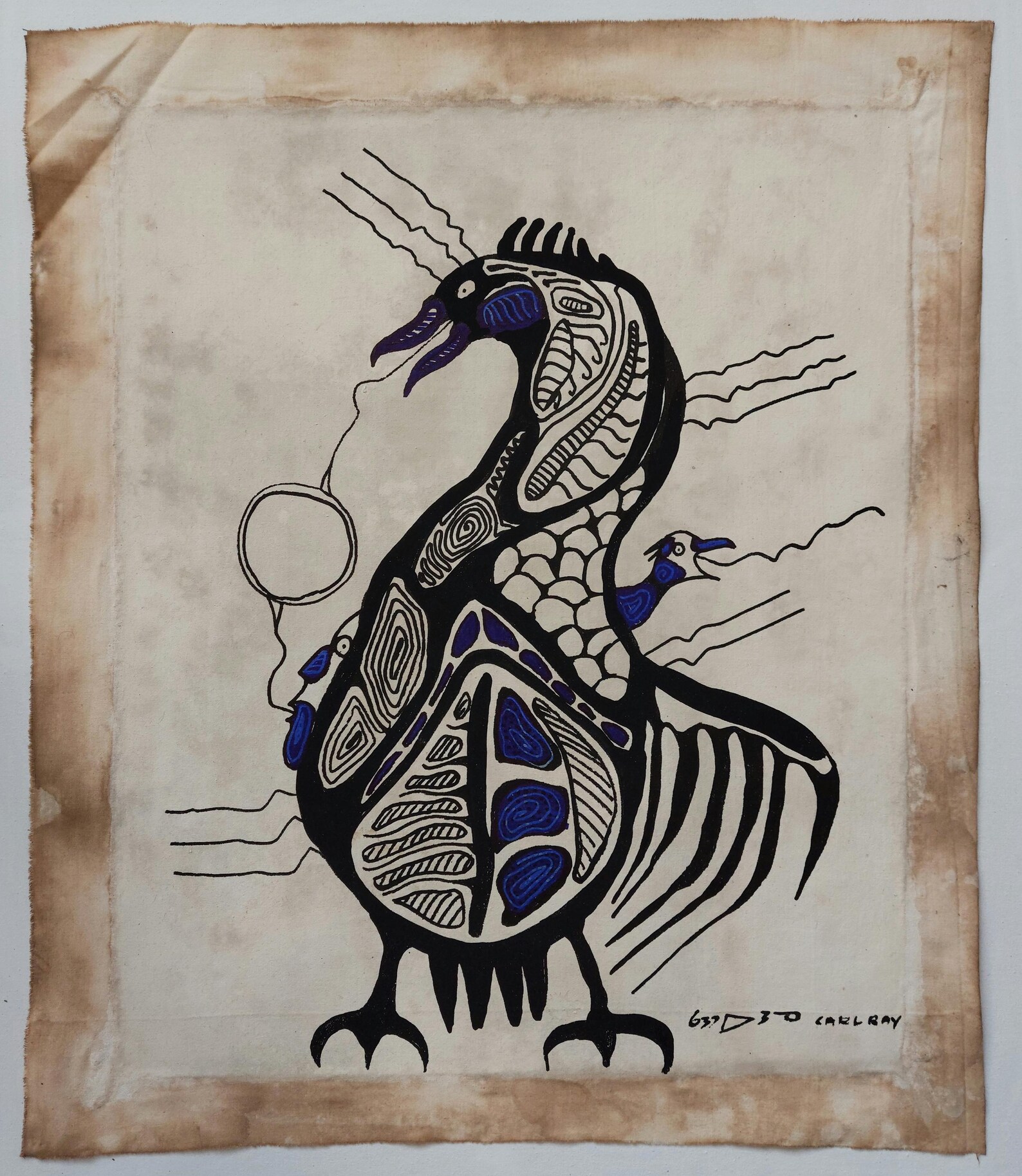 Carl Ray Signed Indigenous Outsider Oil Painting on Canvas - Canadian ...