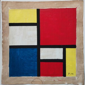 Piet Mondrian Signed Abstract Oil Painting on Canvas - De Stijl Modern ...