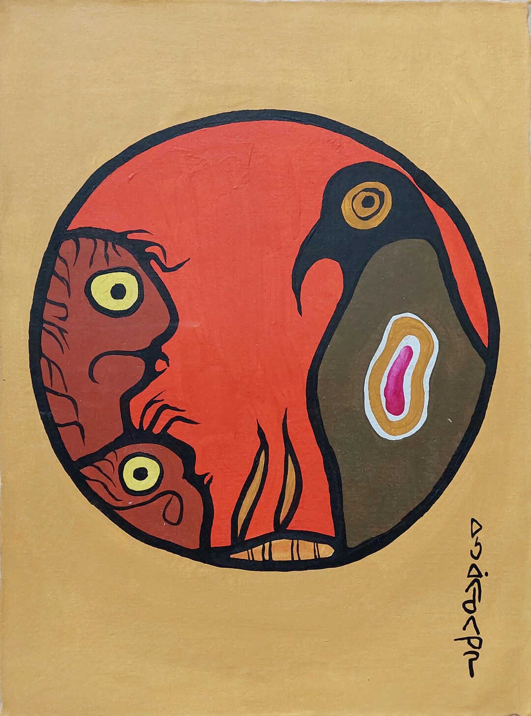 Norval Morrisseau Signed Indigenous Abstract Oil Painting on Canvas ...