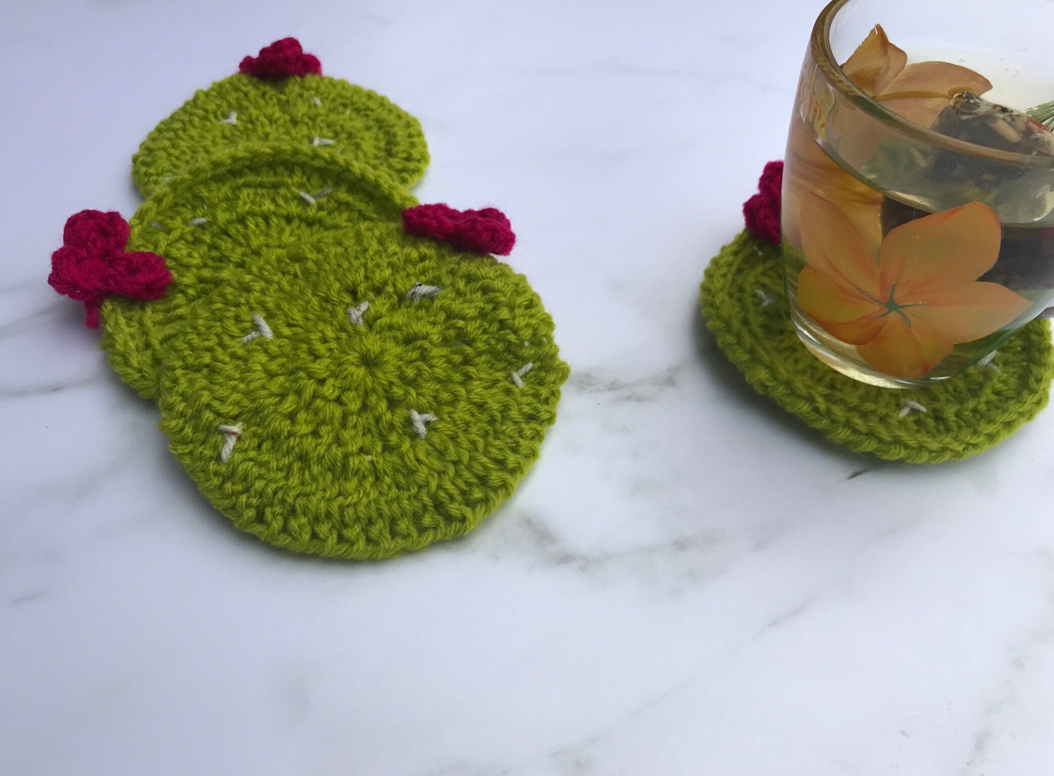 Cactus Crochet Coasters / Set of 4 / Drink Coasters / Absorbent