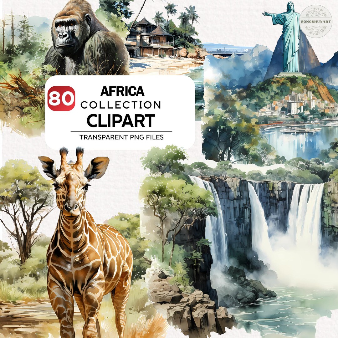 Watercolor Africa Clipart Bundle PNG, 80+african Landscapes Clipart PNG ...