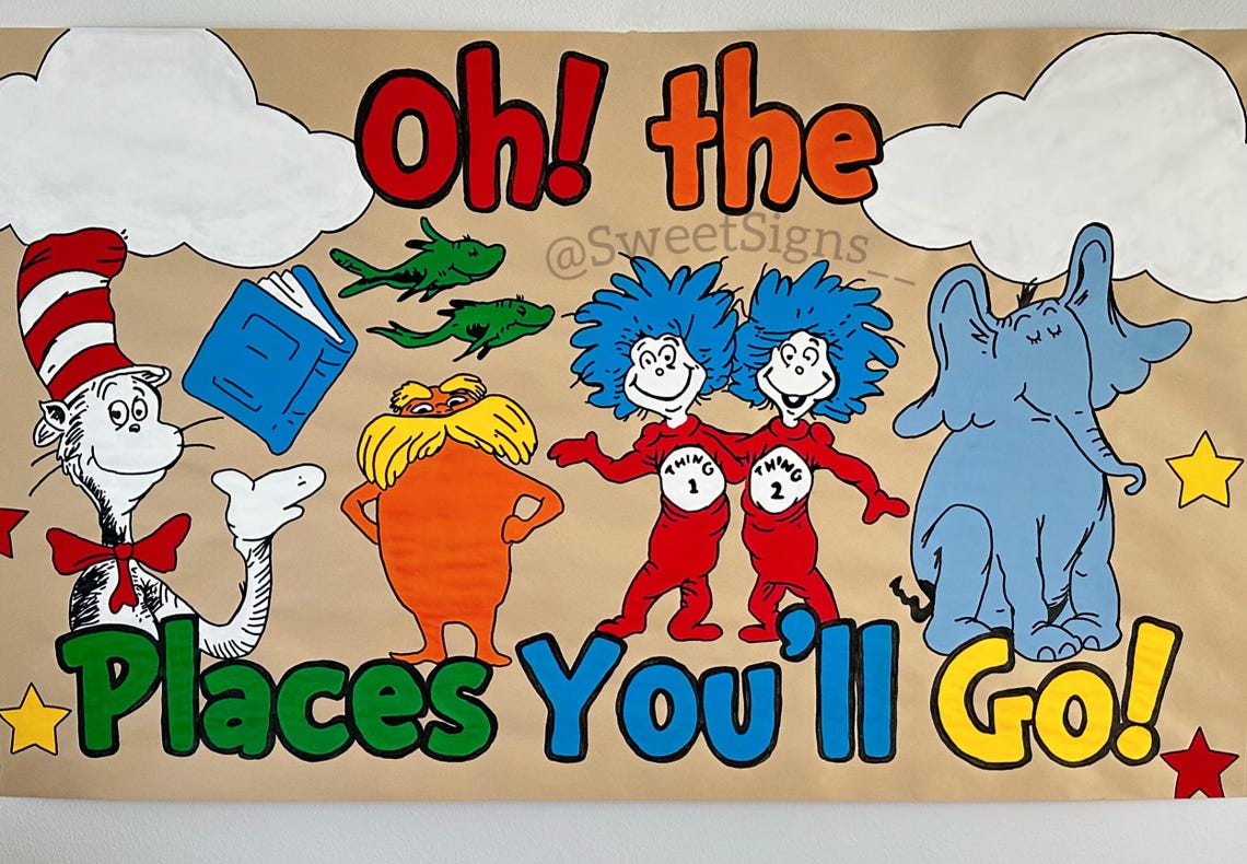 Dr Suess Banner, Hand Painted Party Banner, Painted Banner, Brown Paper ...