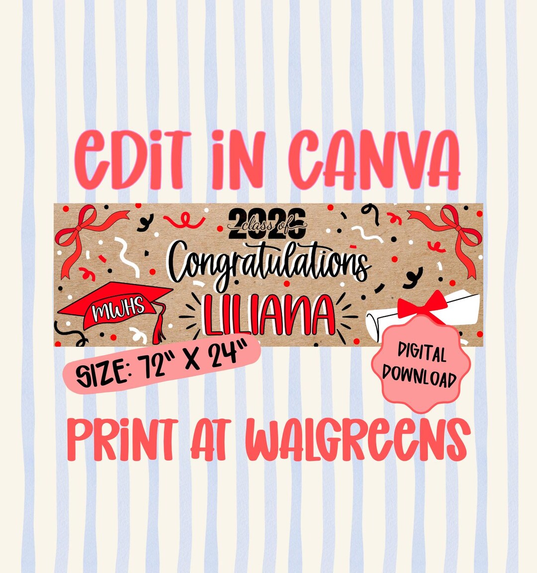 Graduation Banner Template | Editable Canva Banner | 2x6 WALGREENS ...