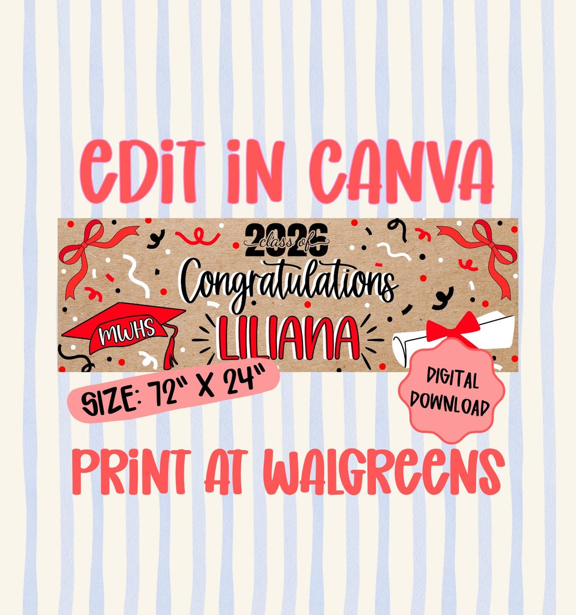 Graduation Banner Template | Editable Canva Banner | 2x6 WALGREENS ...