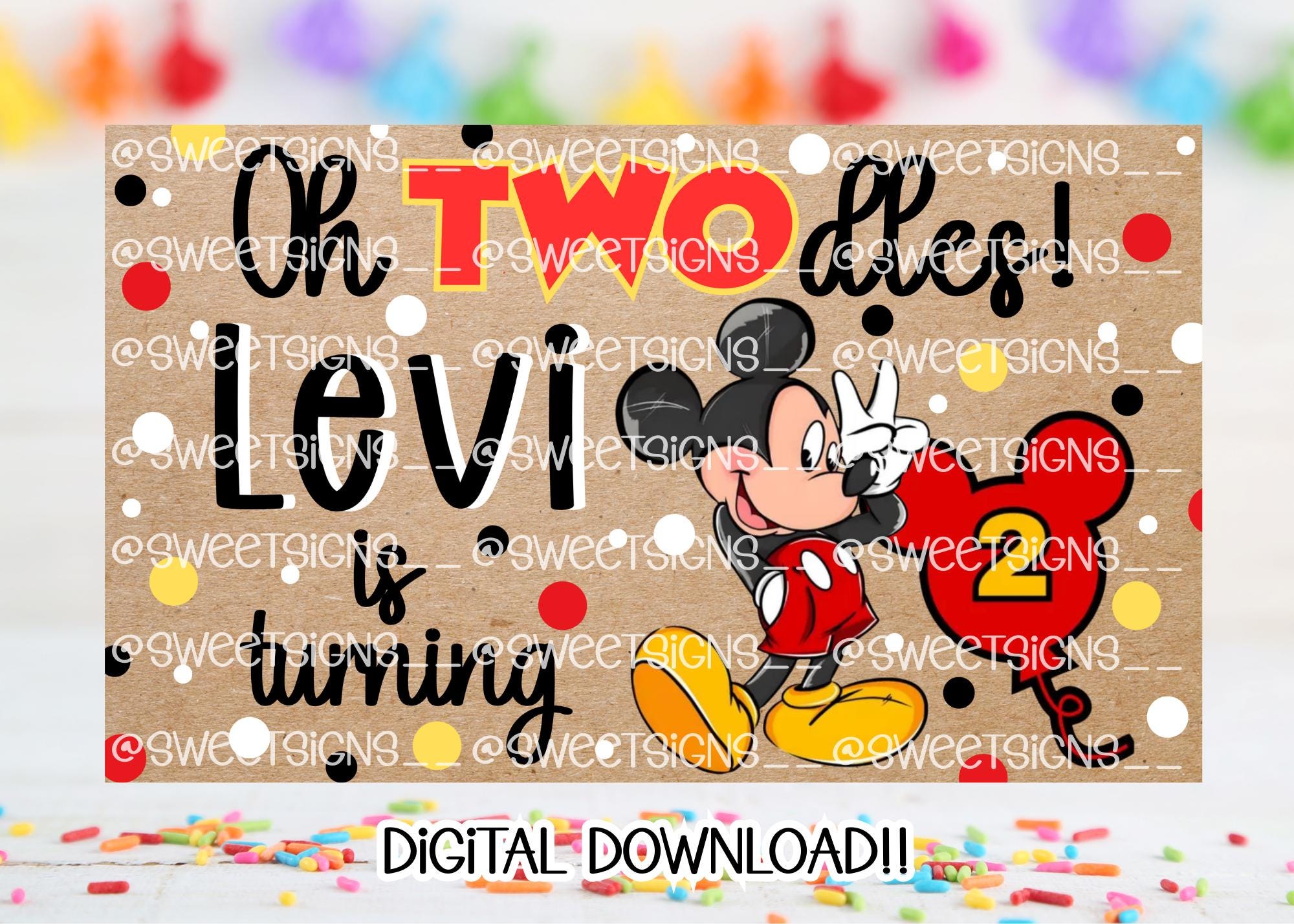 Mickey Twodles Birthday Banner Template | Editable Canva Banner | 36x60 ...