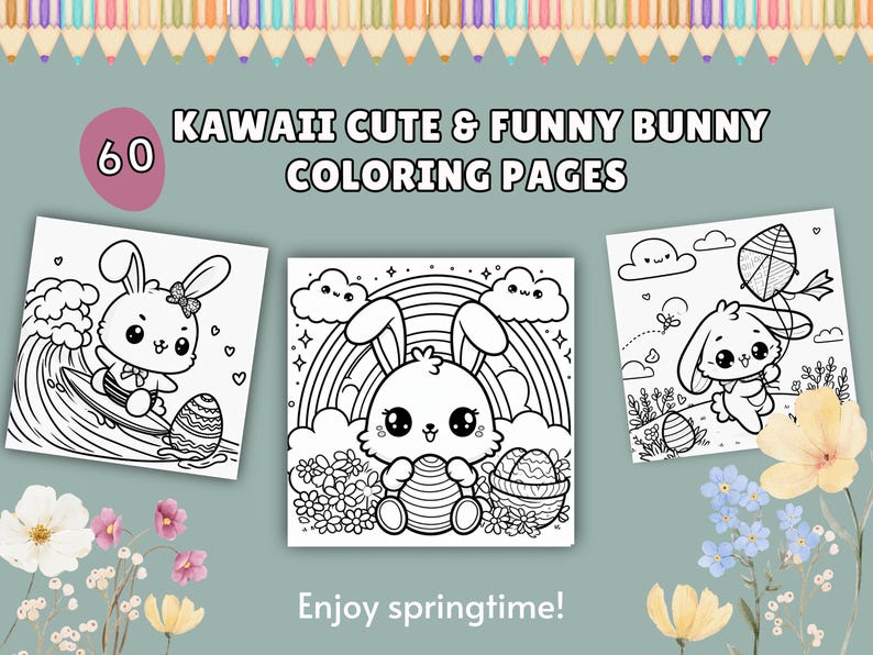 60 Kawaii Bunny Coloring Pages for Kids and Adults, Cute Coloring Books ...