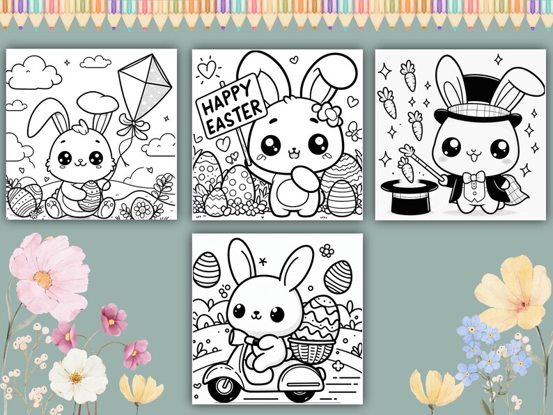 60 Kawaii Bunny Coloring Pages for Kids and Adults, Cute Coloring Books ...