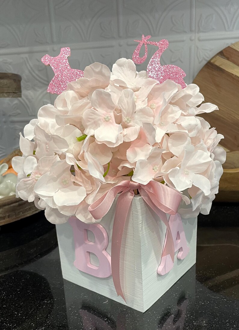 Baby Shower Centerpiece and Floral Arrangements, Hand-painted Wood and ...