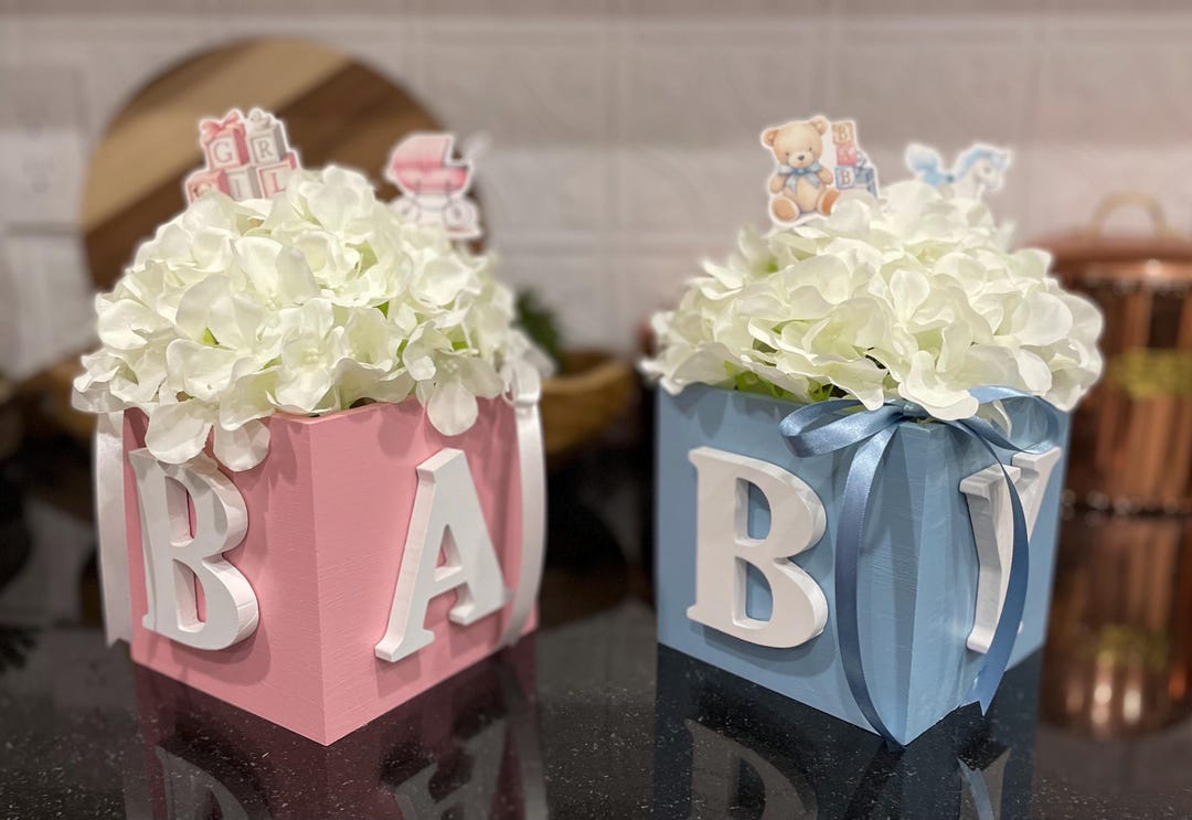 Baby Shower Centerpiece and Floral Arrangements, Hand-painted Wood and ...