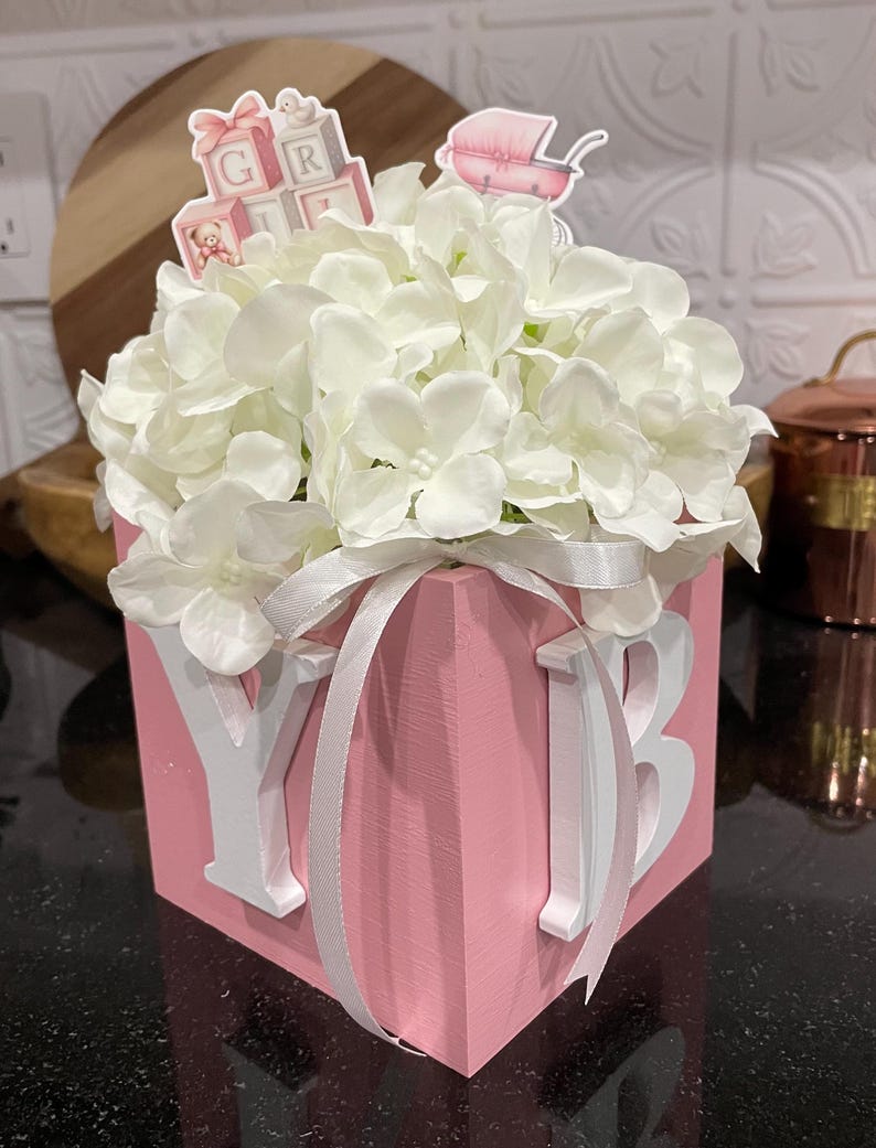 Baby Shower Centerpiece and Floral Arrangements, Hand-painted Wood and ...