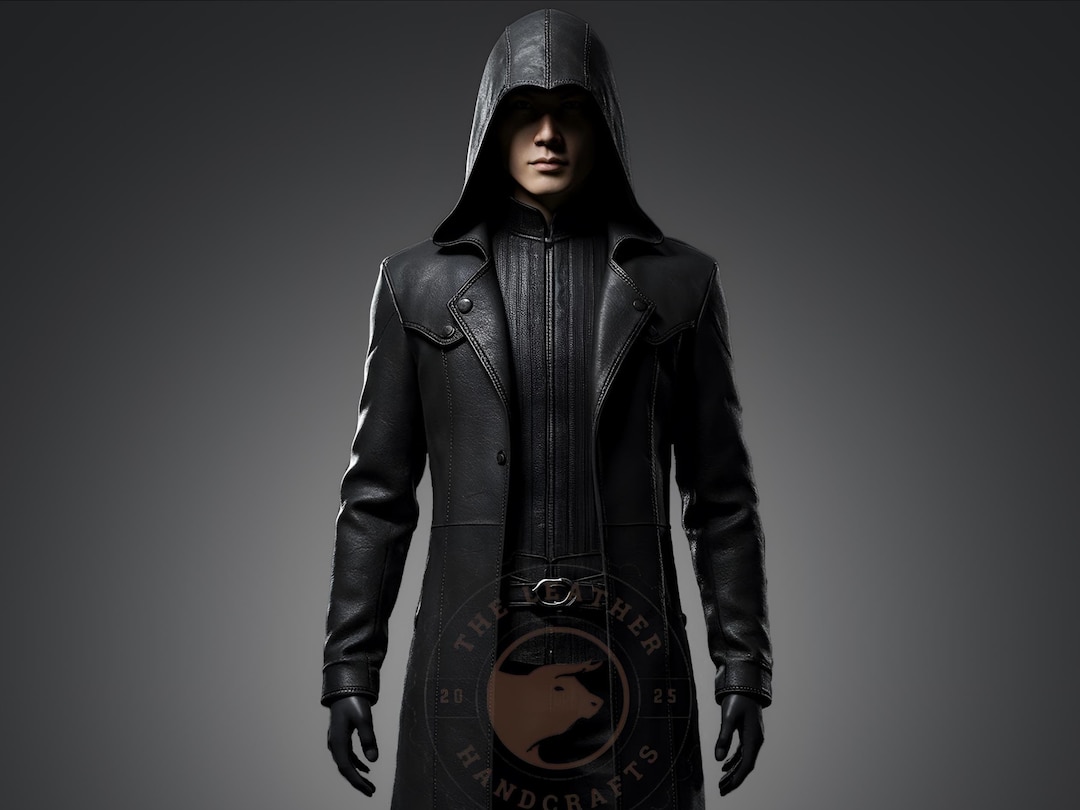 Handmade Leather Ninja Assassin Costume, Hooded Trench Coat, Gothic ...
