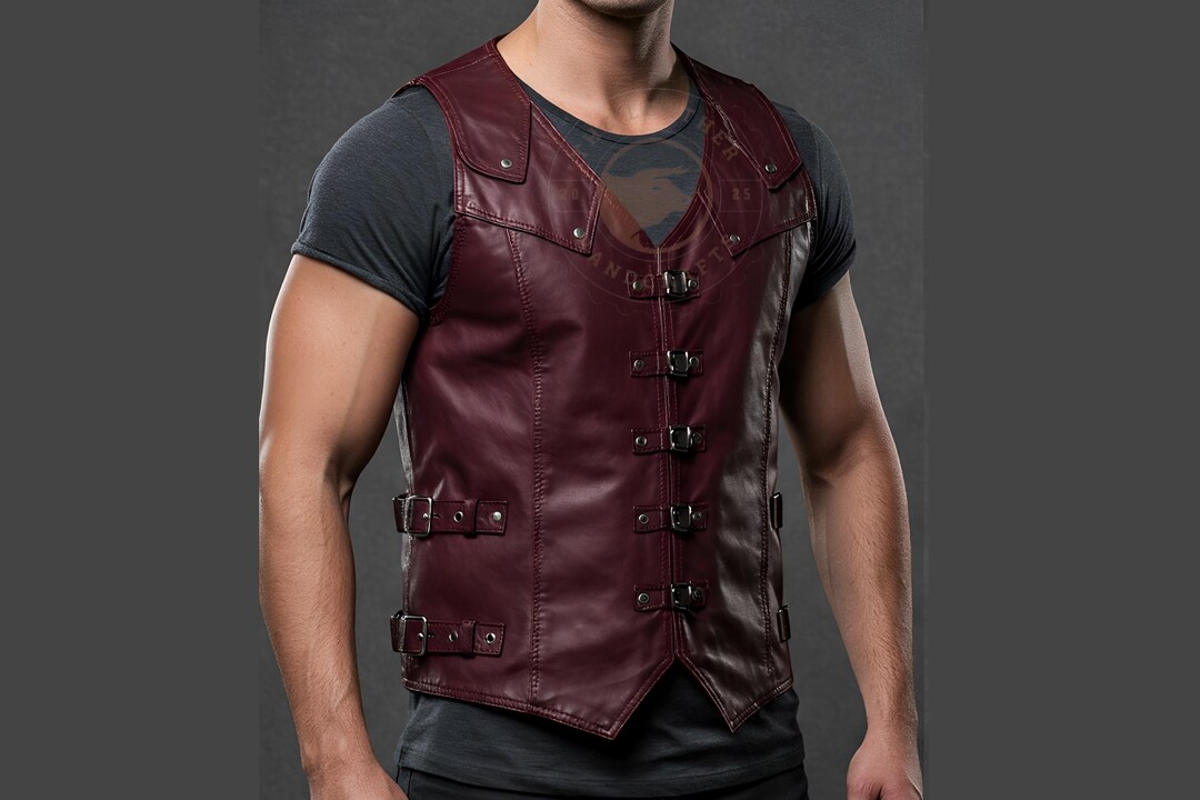 Genuine Sheep Leather Vest for Men | Meroon Leather Vest | Leather Bar ...