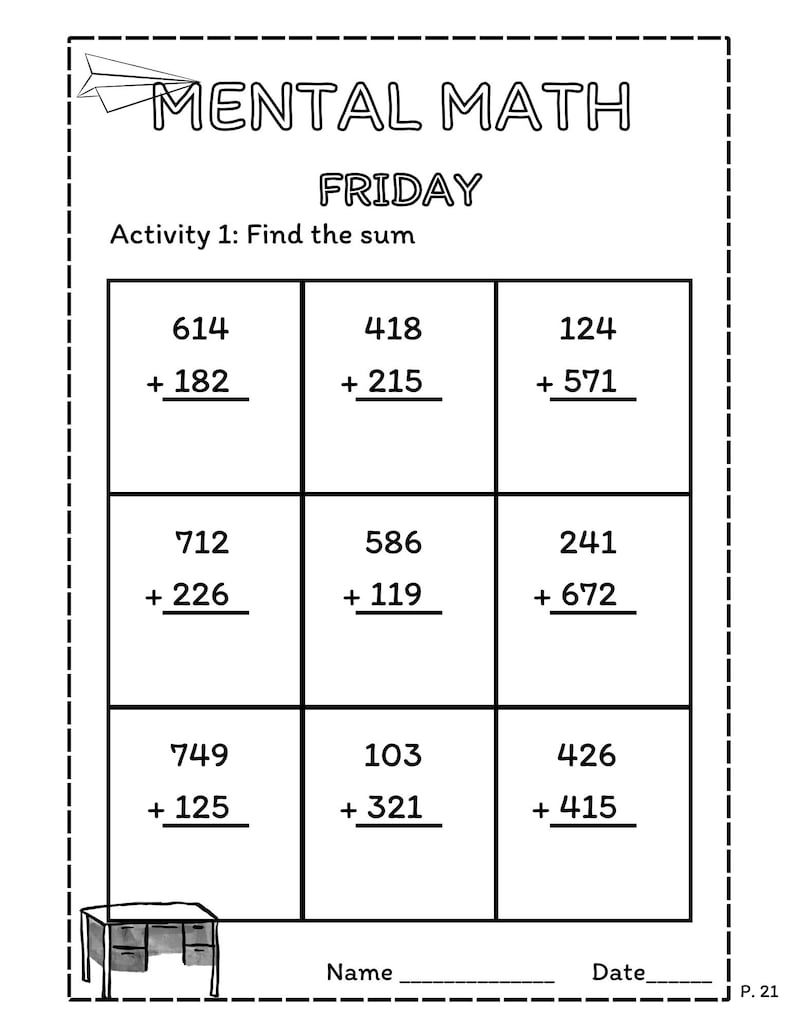25 Worksheets With 5-day Mental Math Challenge: Addition & Subtraction ...