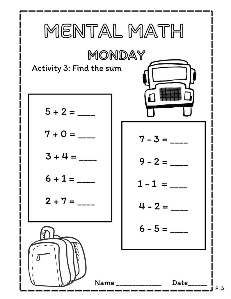25 Worksheets With 5-day Mental Math Challenge: Addition & Subtraction ...