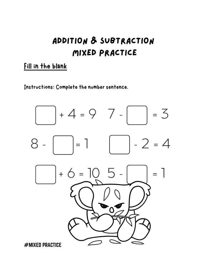 Addition & Subtraction Worksheets | Mixed Math Practice to 20 | 1st ...