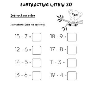 Subtraction Worksheets for Kids | Mental Math to 10 and 20, Missing ...