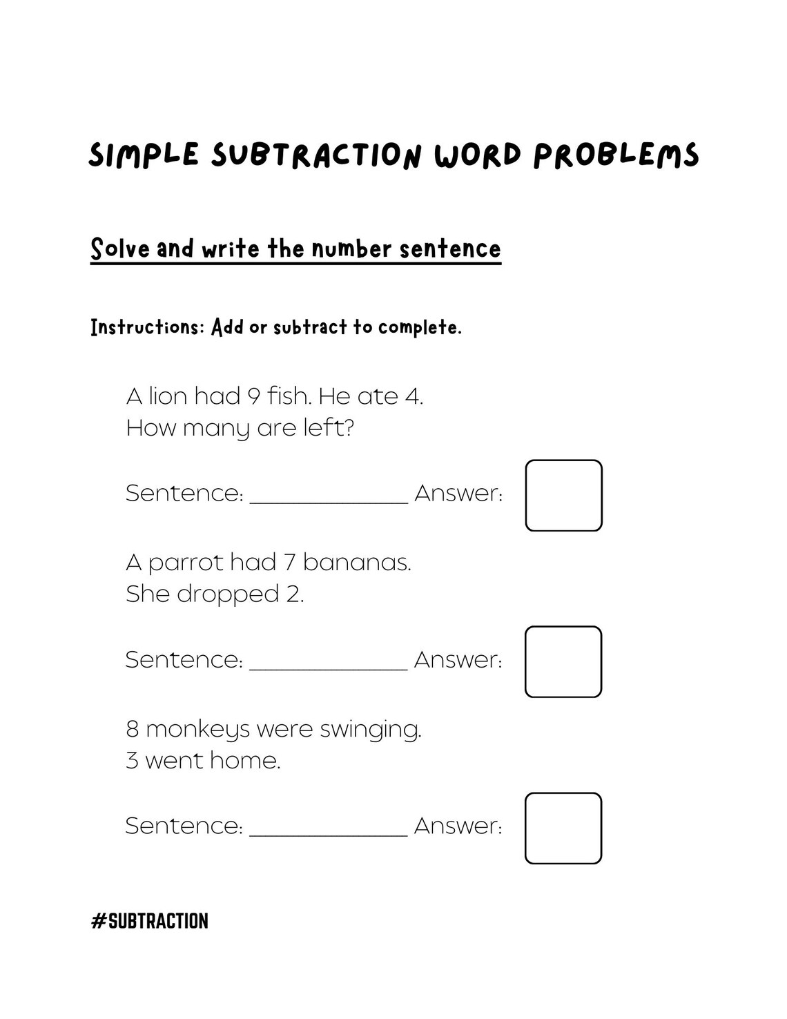 Subtraction Worksheets for Kids | Mental Math to 10 and 20, Missing ...