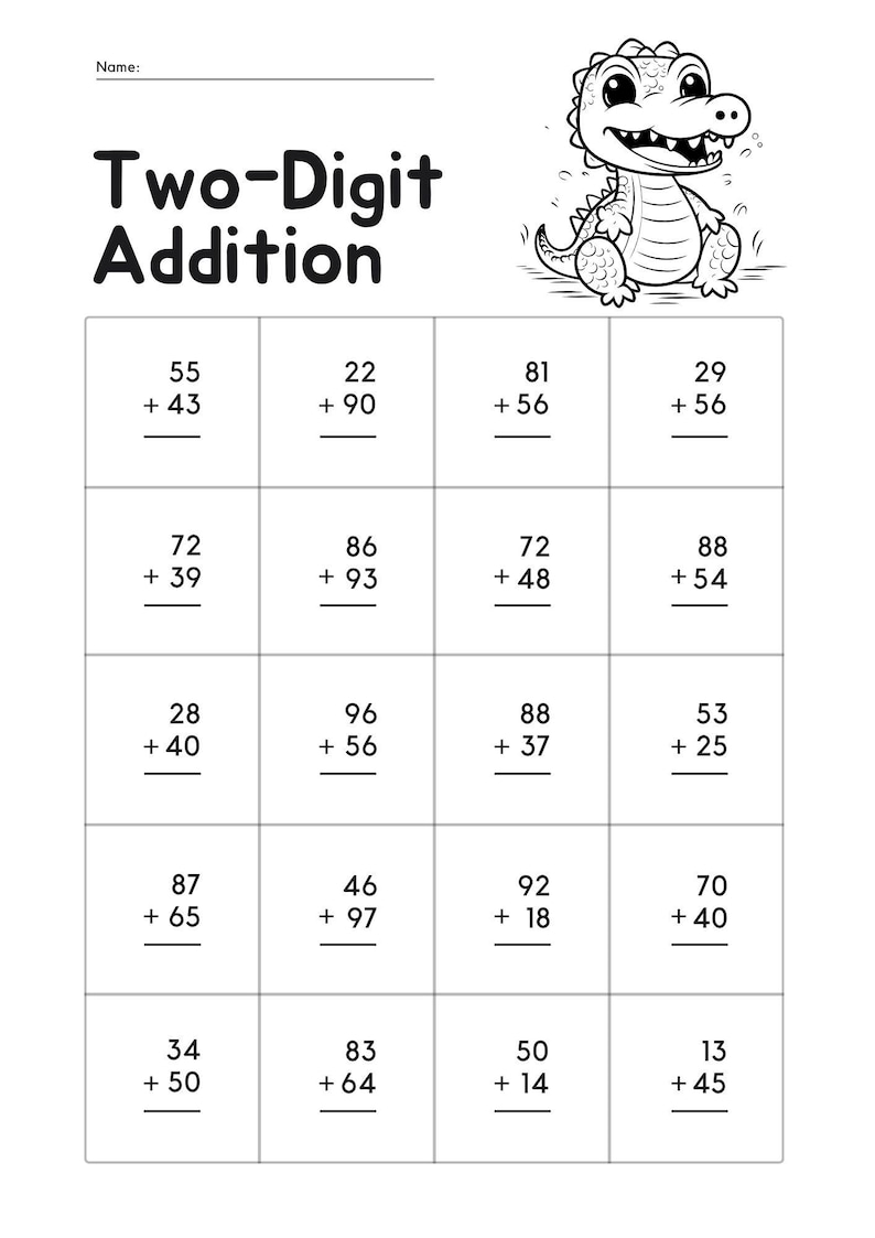 20 Printable Math Pages | Two-digit Addition Worksheets for Kids ...