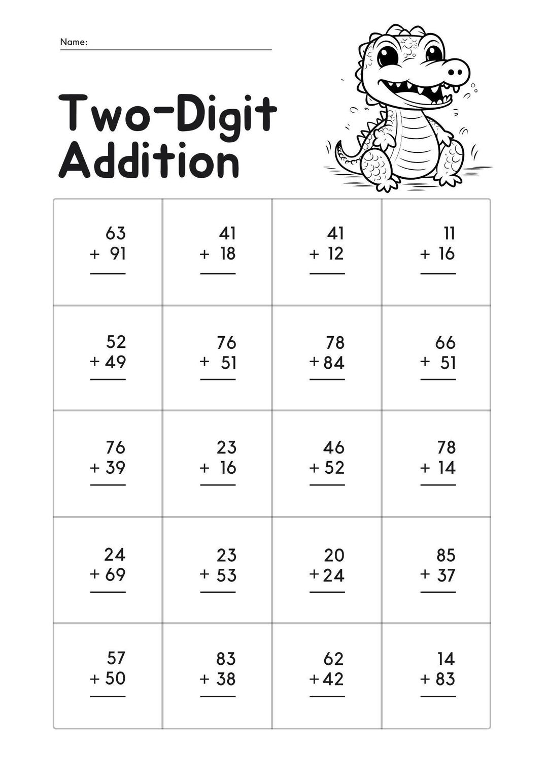 20 Printable Math Pages | Two-digit Addition Worksheets for Kids ...
