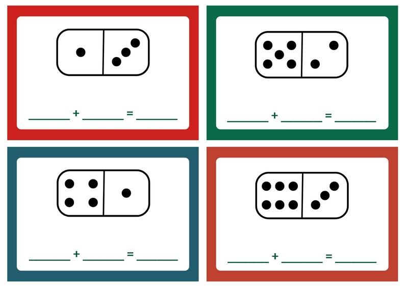 32 Printable Math Cards for Kids | Domino Addition Flash Cards | Hands ...