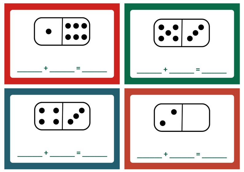 32 Printable Math Cards for Kids | Domino Addition Flash Cards | Hands ...