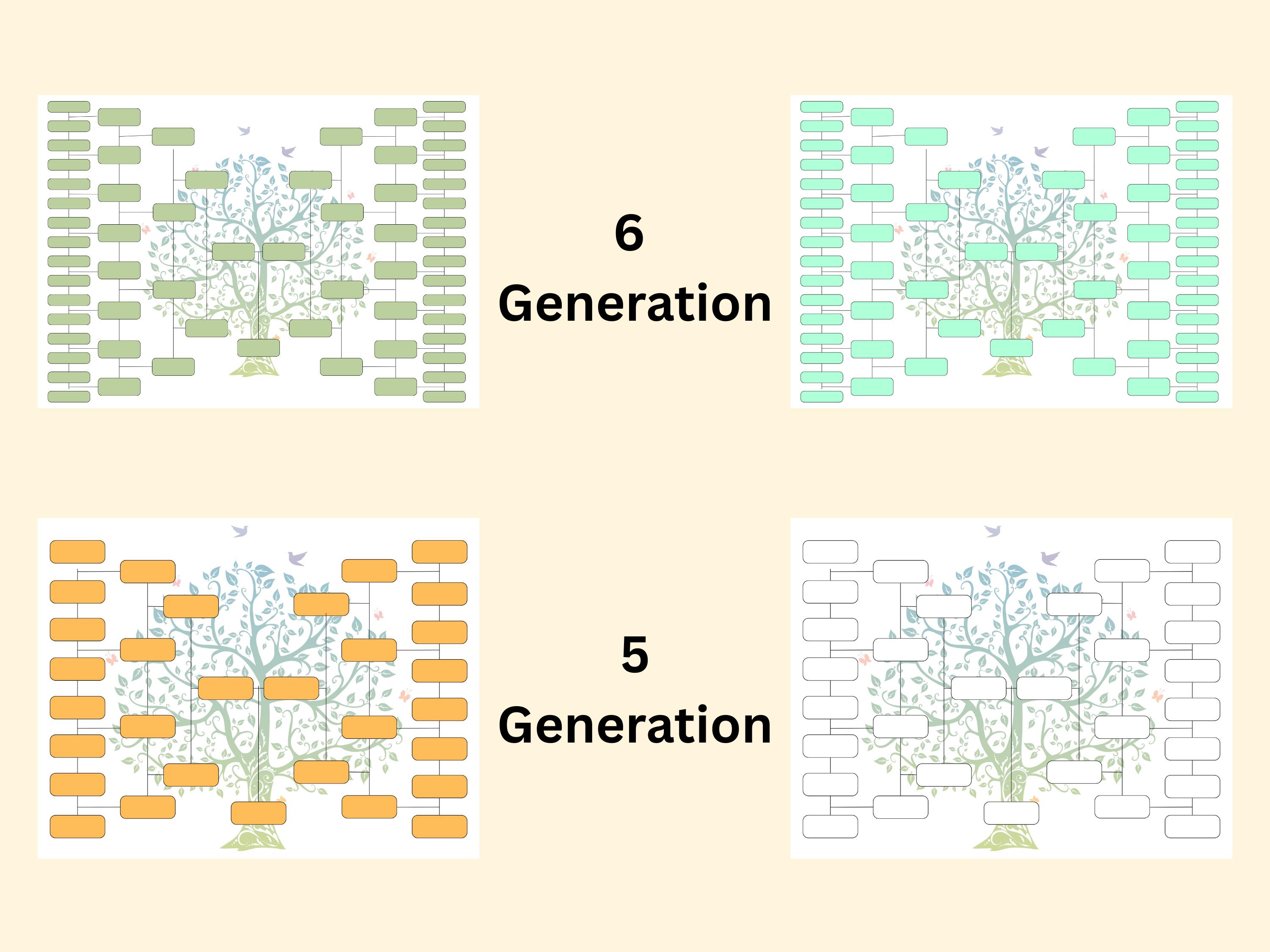 Family Tree Chart, Pedigree Chart for Genealogy Enthusiasts, | 5 & 6 ...