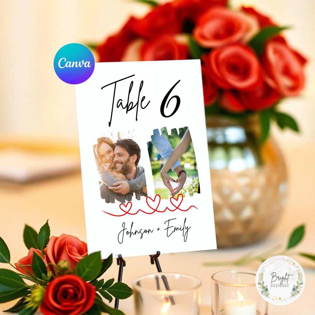 Photo Table Numbers Card Template, Wedding Photo Table Numbers, Simple ...