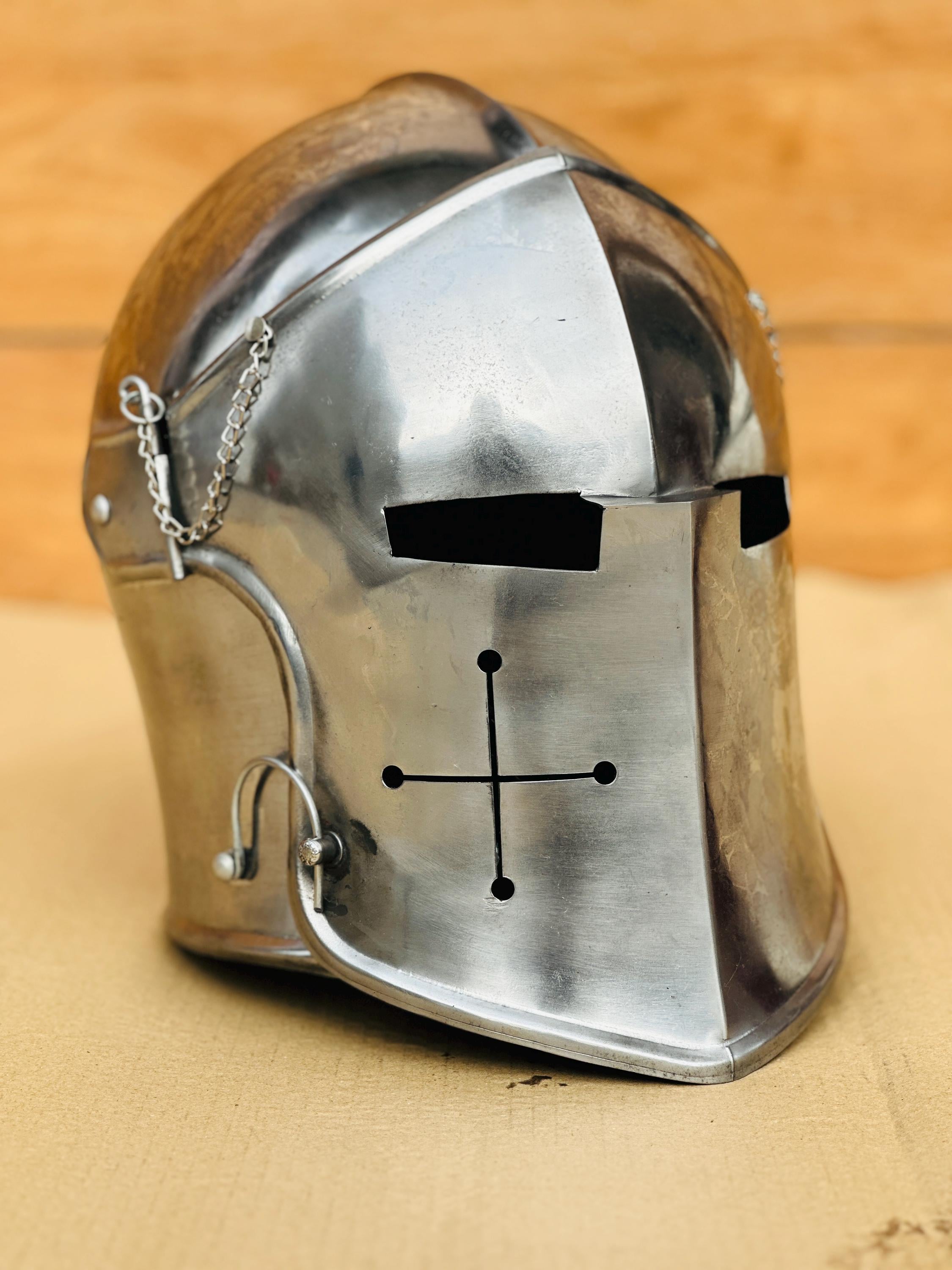 Silver Steel Barbuta Helmet | Medieval Knight Costume, Reenactment ...
