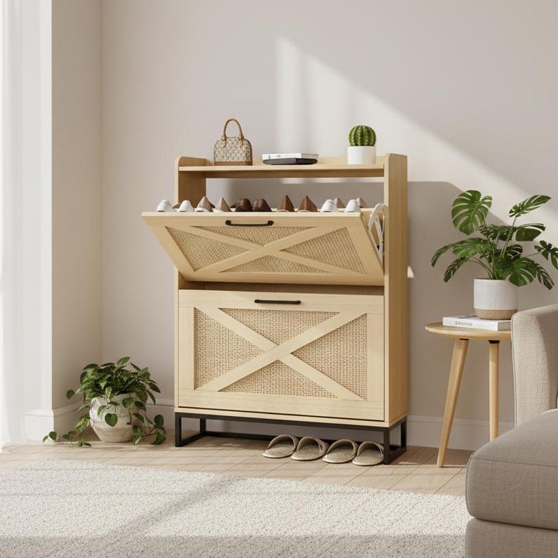 Rustic Oak Shoe Storage Cabinet for Entryway - Etsy