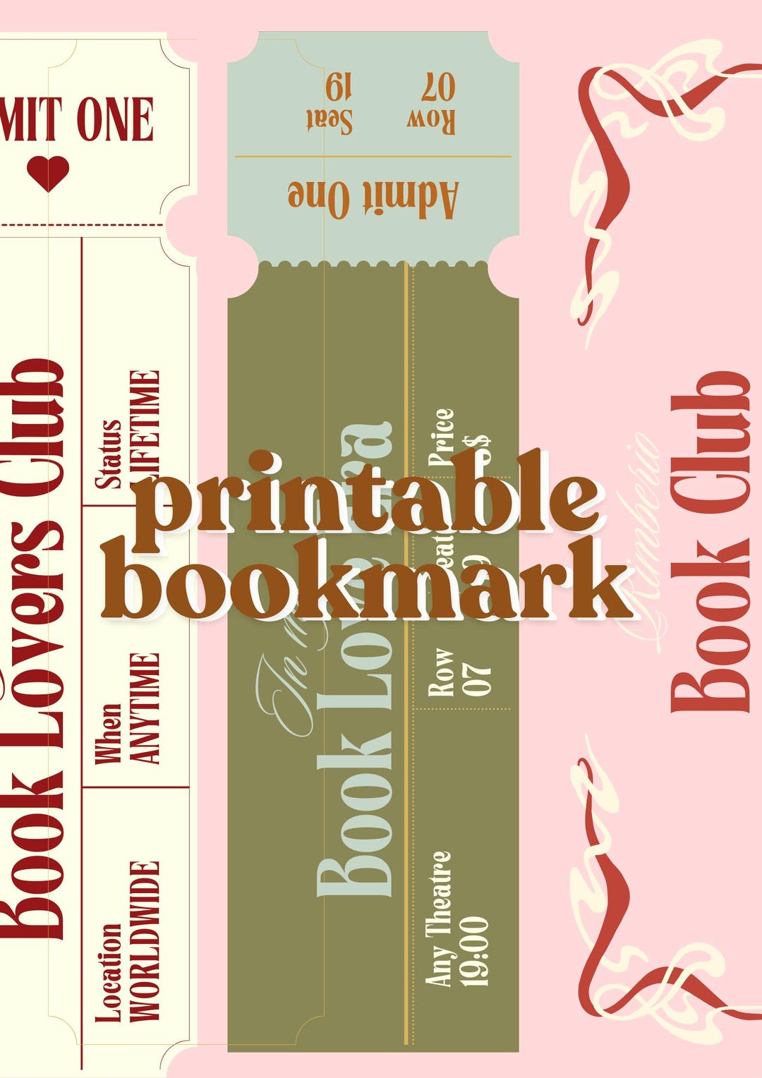 Printable Book Ticket Bookmark | Digital Download | Printable Bookmark ...