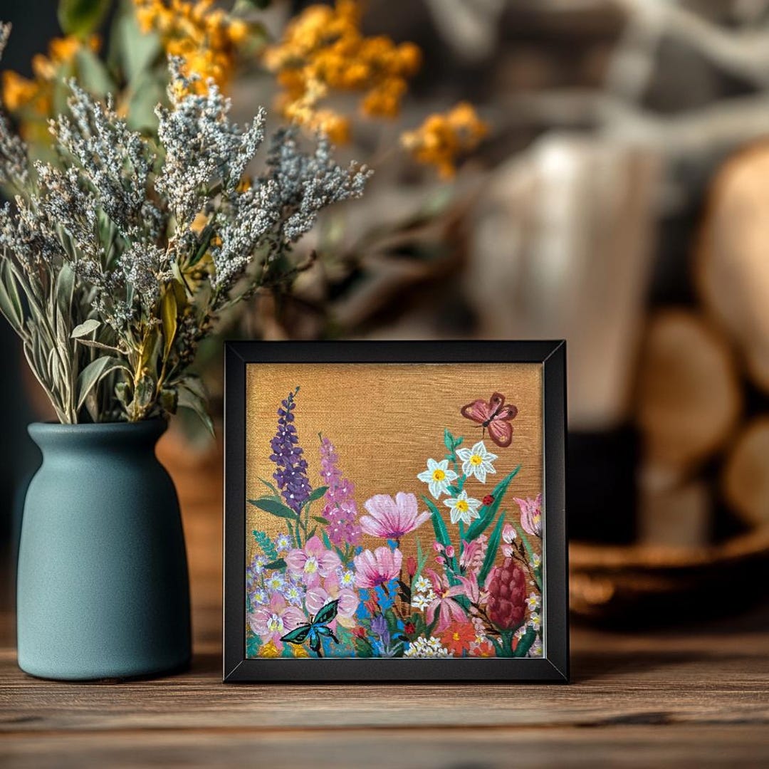 Original Acrylic Painting on a 6 by 6 Inch Canvas on Canvas "golden ...
